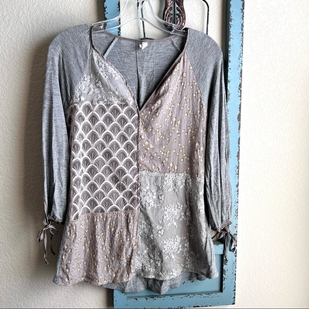 Anthropologie Tiny Grey Mixed Print Patchwork Top - Gem